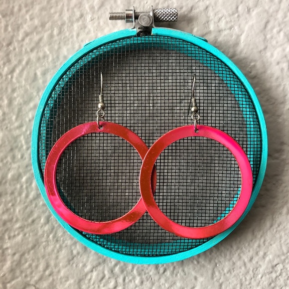 Jewelry | Large Pink Dangle Hoops | Poshmark